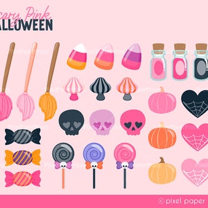 Scary Pink Halloween - Clip Art and Digital Paper Set - Cute Witch ...