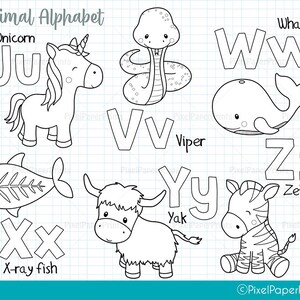 Animal Alphabet Letters U to Z - Digital Stamps - ABC Clip Art ...