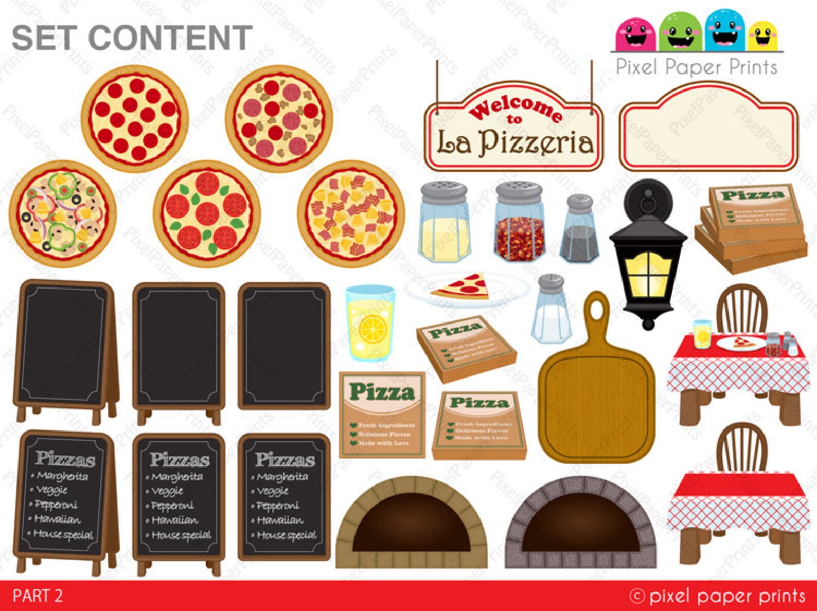 La Pizzeria Boys Clip Art and Digital Paper Set Pizza - Etsy
