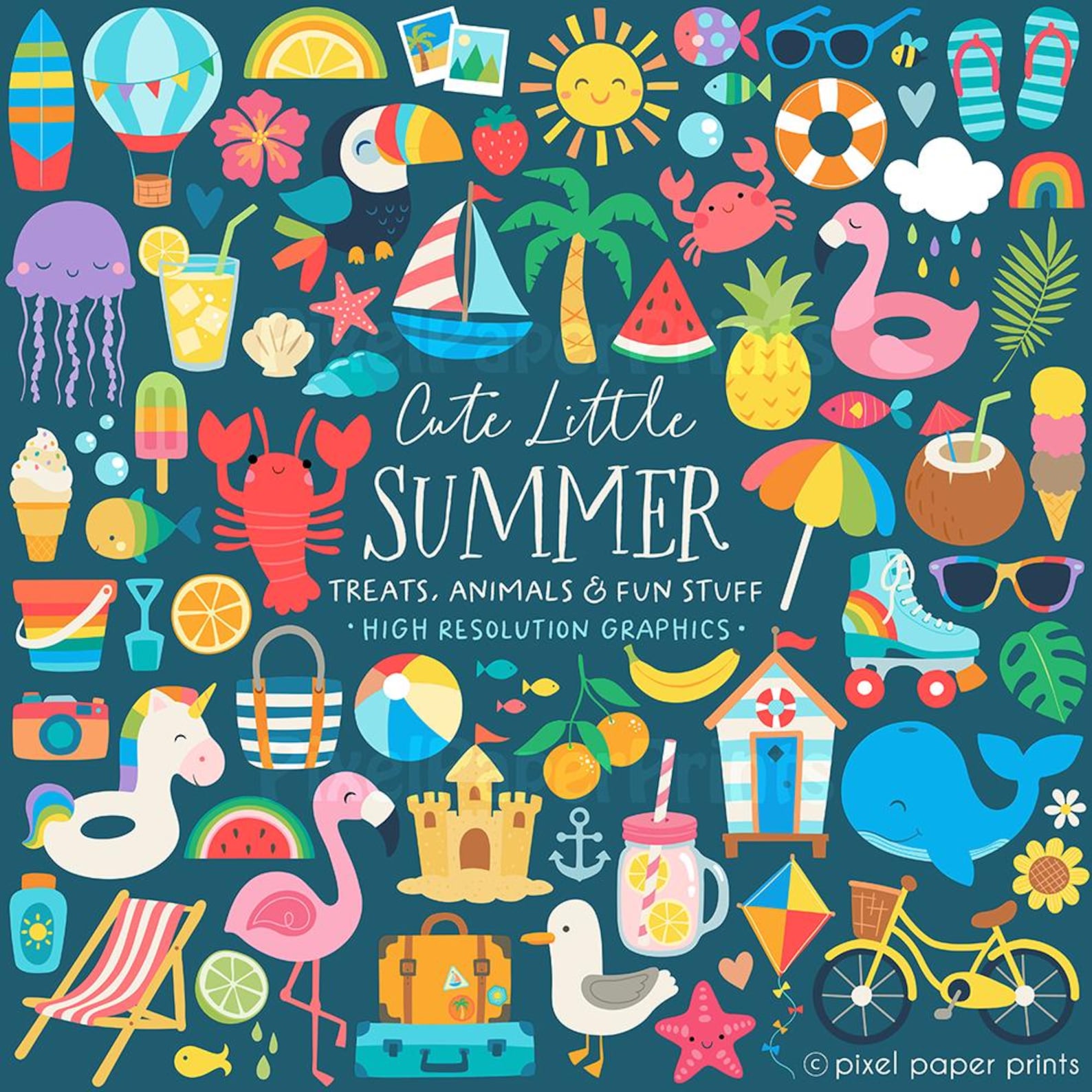 Cute Little Summer Clip Art Bundle | Over 200 High-quality PNG Graphics ...
