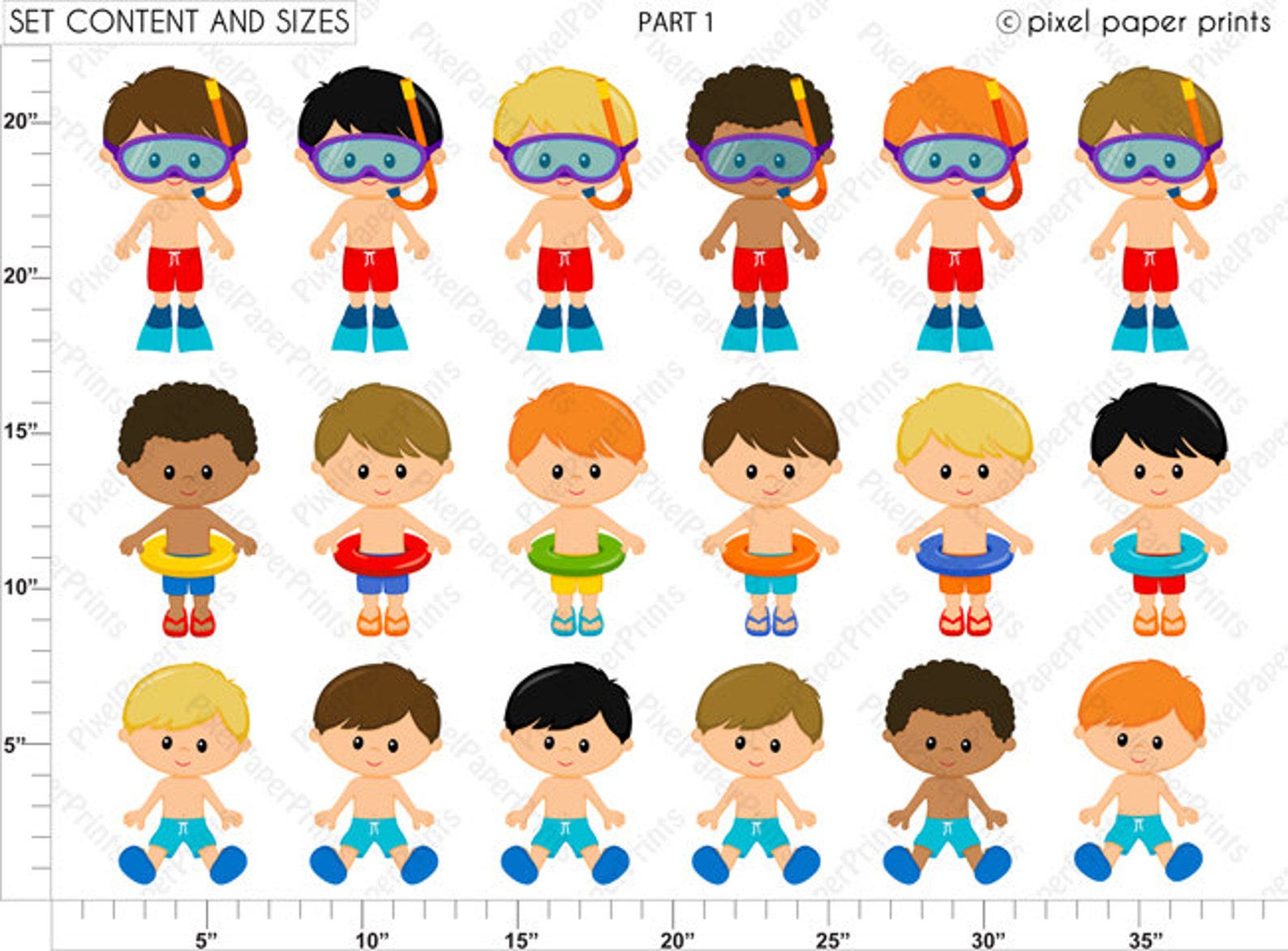 Boys at the Beach Clipart Clip Art and Digital Paper Set | Etsy