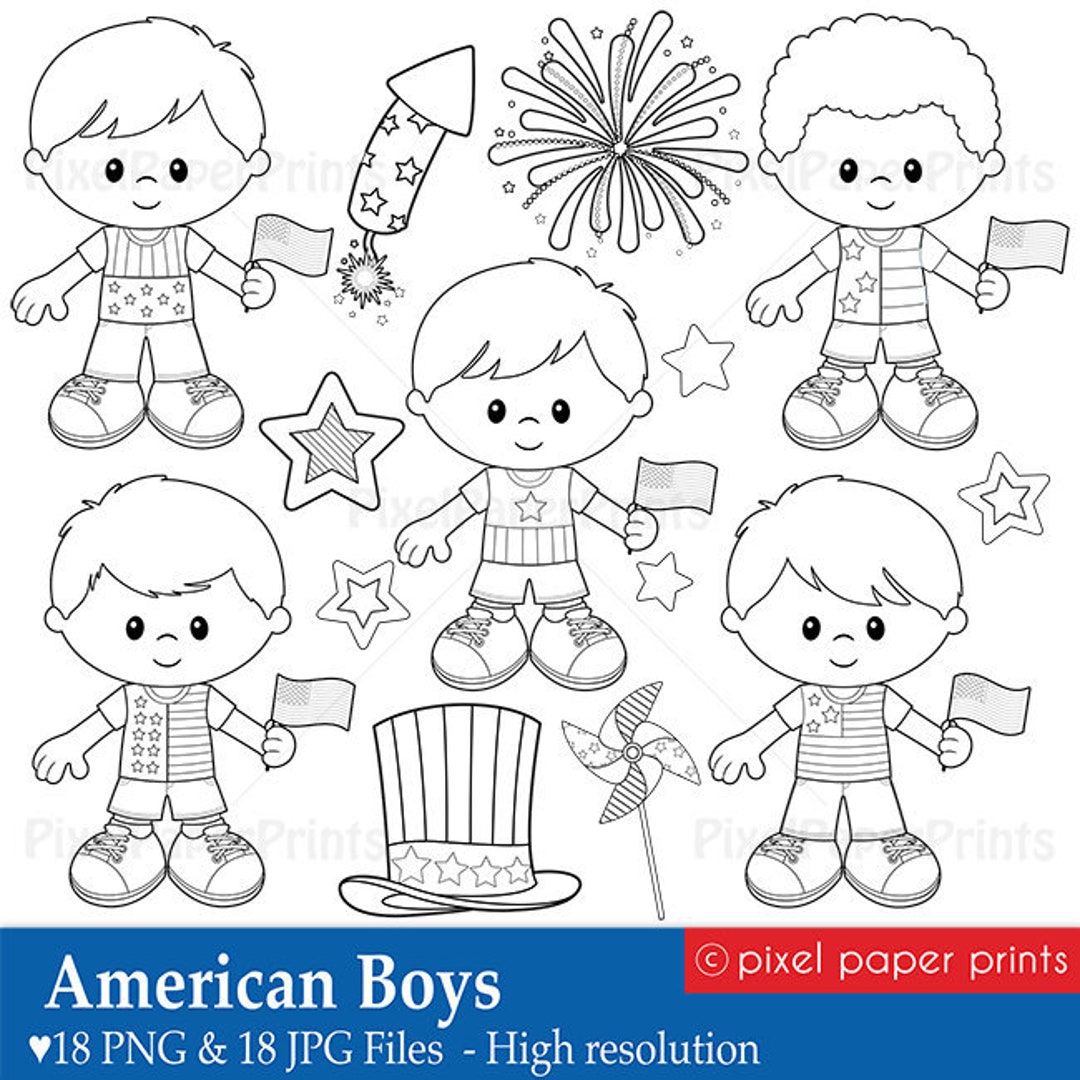 American Boys - Digital Stamps - Clipart - Line Art - Etsy