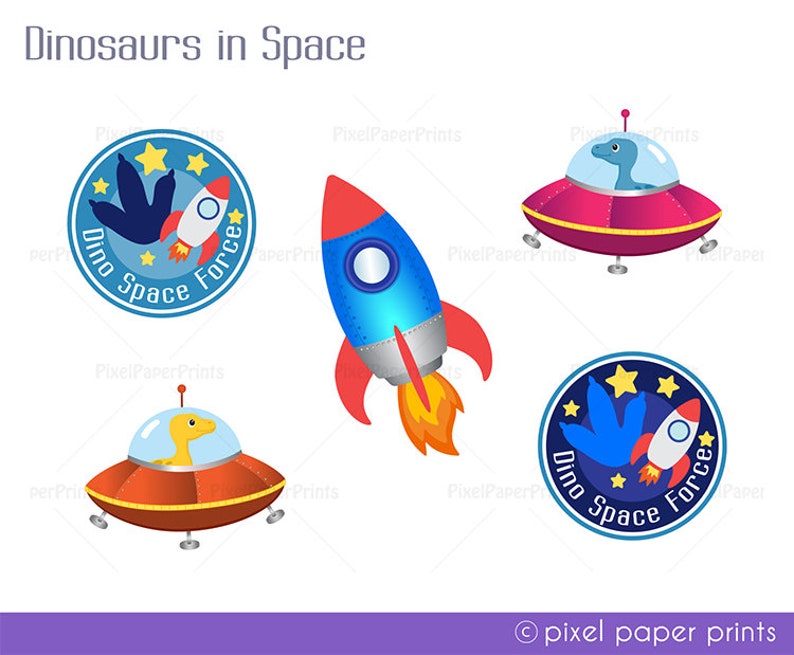 Dinosaurs in Space Clip Art - DINOSAUR Clipart - Cute Dinosaur Graphics ...