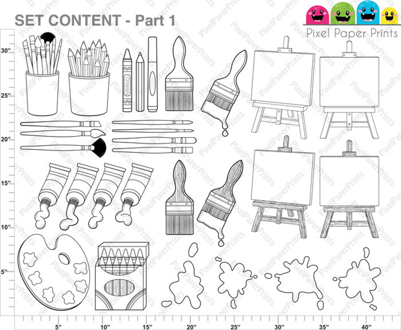 Little Artists Digital Stamps Set Art Party - Etsy