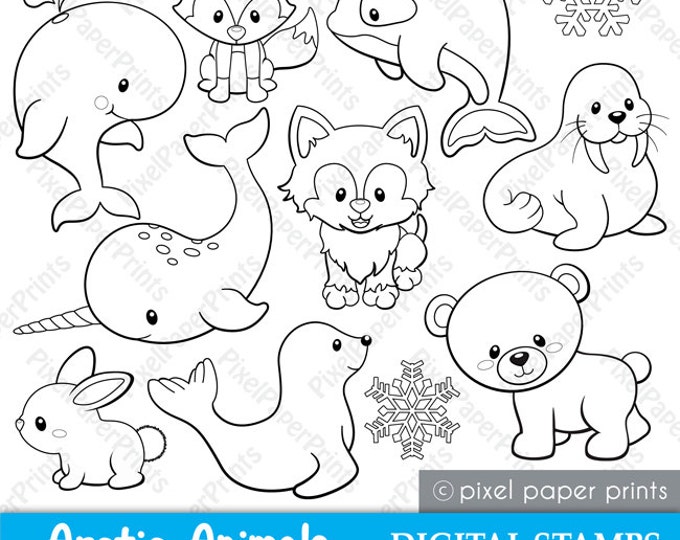 Cute Arctic Animals Clipart. Cute Winter Animals, Polar Bear, Wolf ...