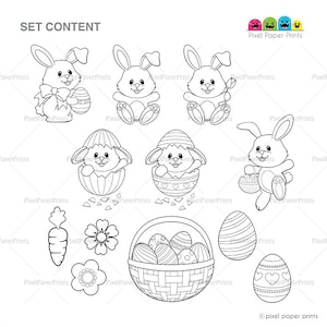 Easter Bunny Clipart - Digital Stamps - Line Art Graphics to Create ...