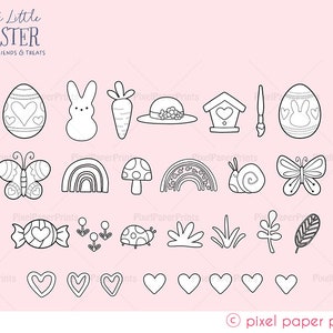 Easter Digital Stamps | Cute Little Easter Line Art | Black & White ...