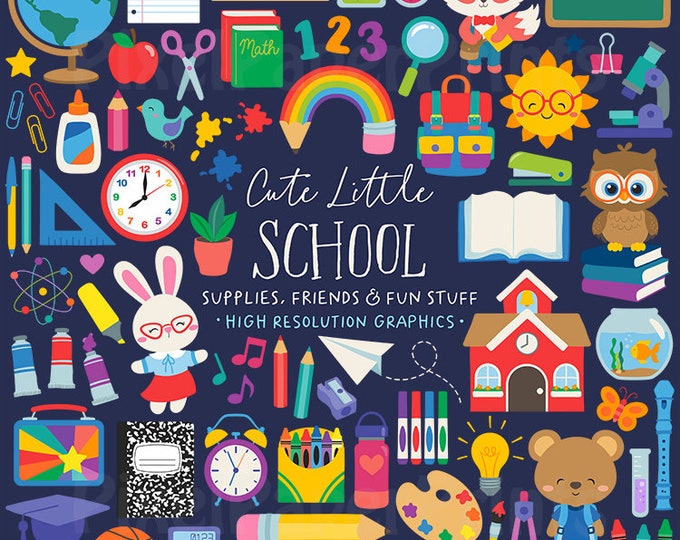 School Supply Cuties Clipart - Kawaii Clipart - Instant Download ...