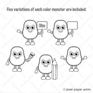 Color Monsters - Digital Stamps - Teachers Clipart - Line Art - Etsy