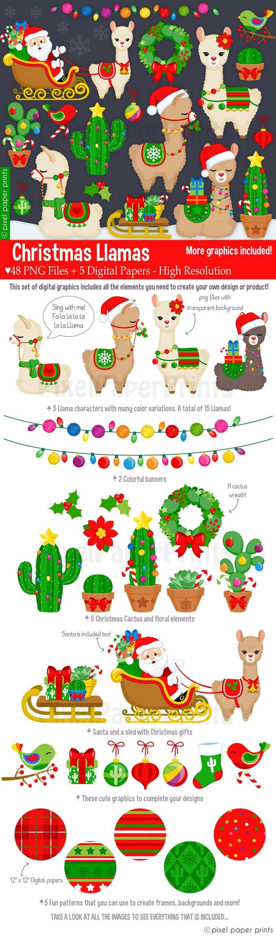 Christmas Llamas - Decorated Llama - clipart - Christmas Alpaca Clip ...