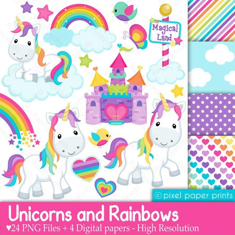 Unicorns and Rainbows Unicorn Clipart Rainbow Clip Art | Etsy