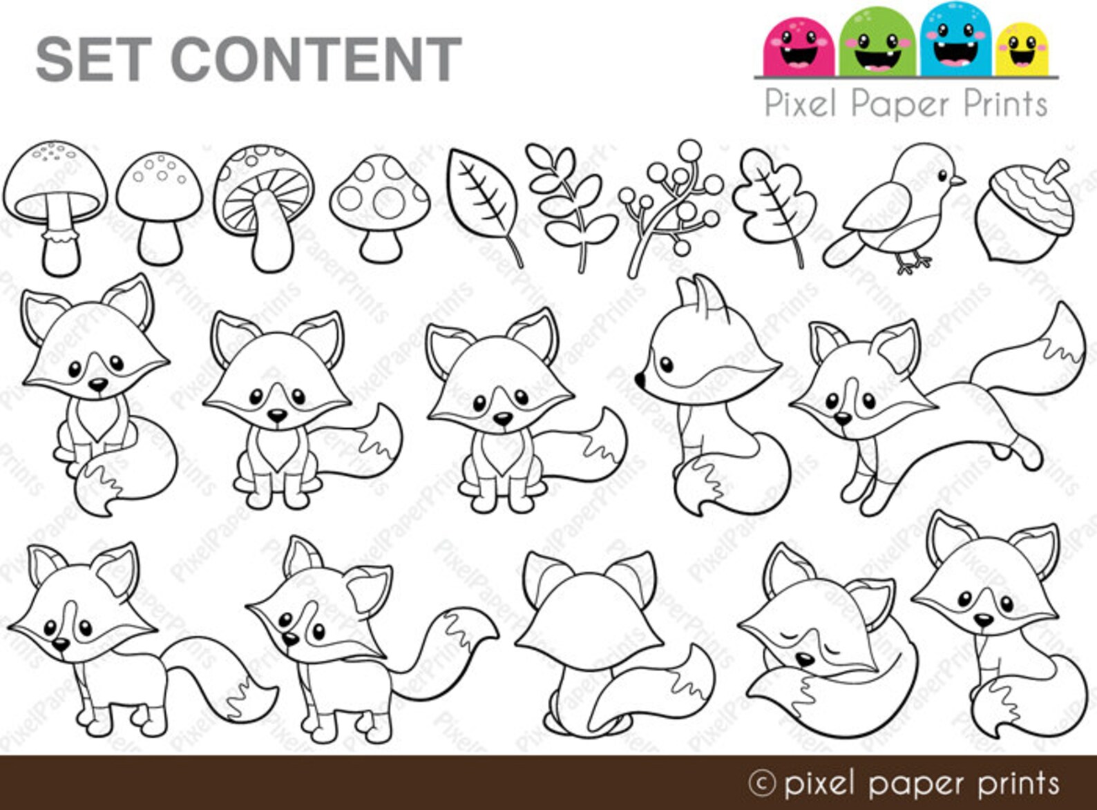 Friendly Fox Digital stamps Fox stamps Line art Digital | Etsy