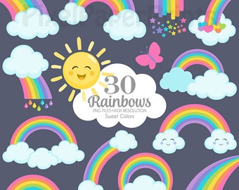 Chalkboard Rainbow Clipart, Rainbow Clip Art, Clouds, Weather Clipart ...