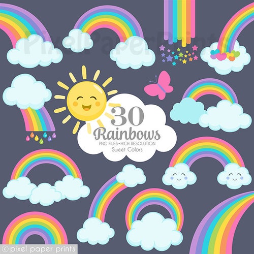 Pastel Cloud Rainbow Sun Digital Clipart Clip Art - Etsy
