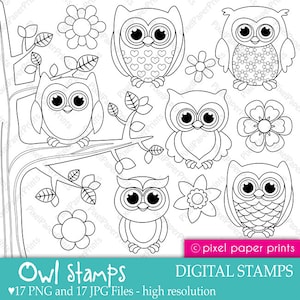 Owl Stamps - Digital Stamps Set - Etsy