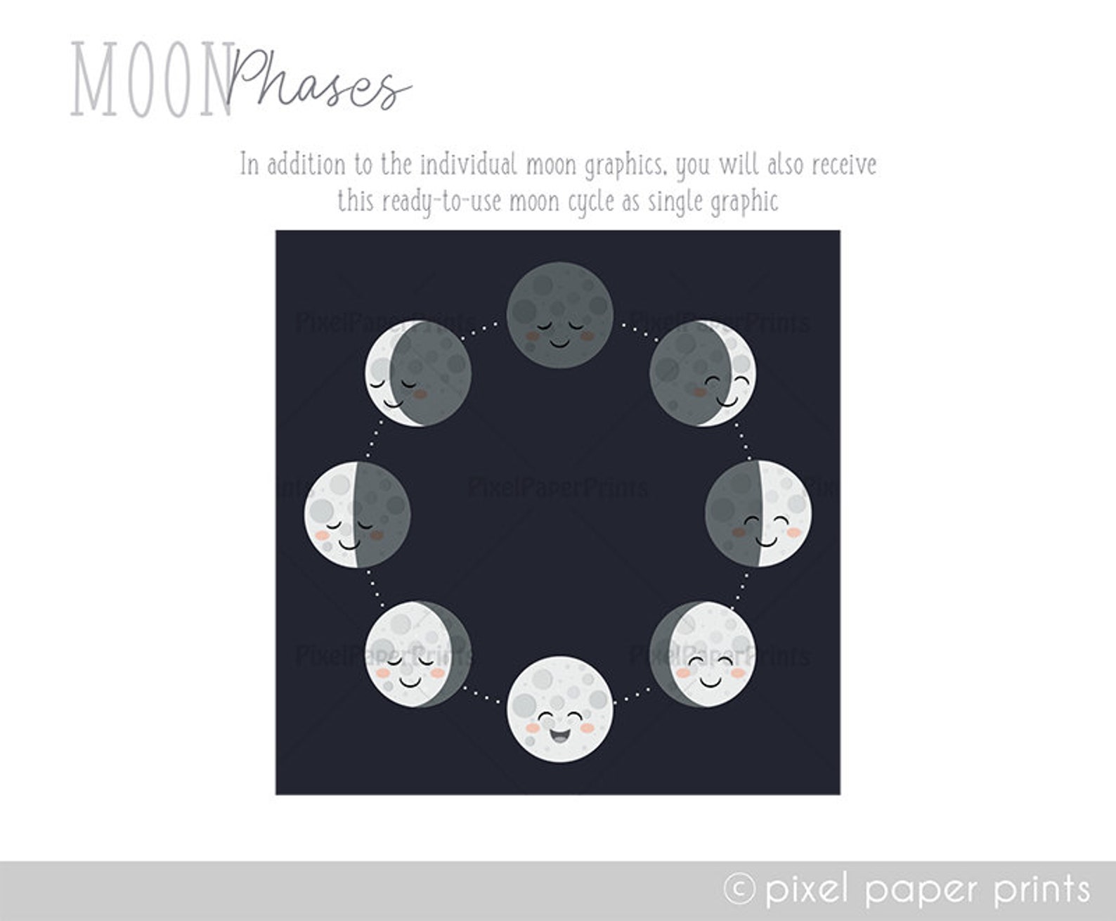 Moon Phases Clipart Digital Download Cute Moon Clipart - Etsy
