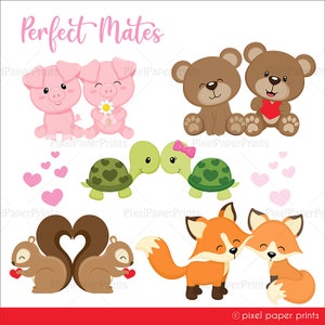 Valentines Day Clipart - Cute Animal Couples - Digital Graphics for ...