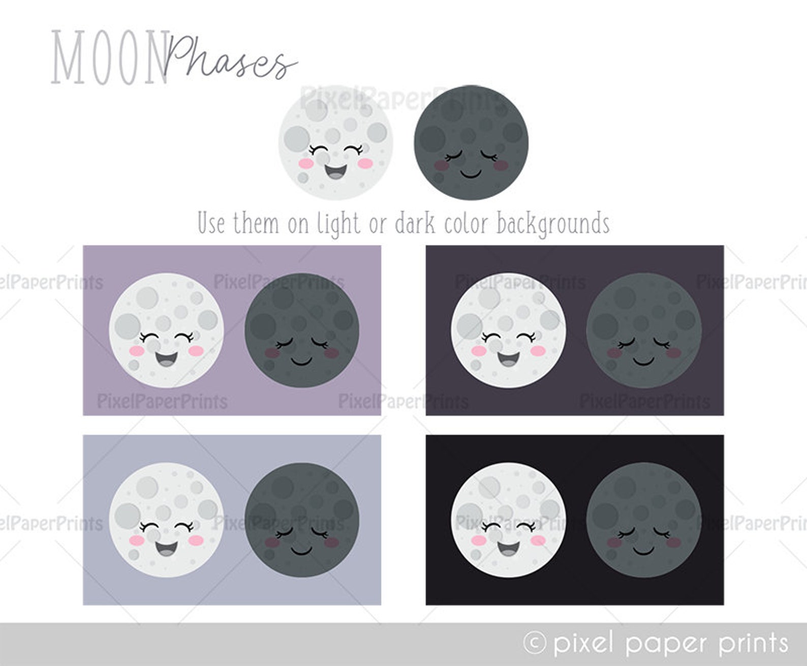 Cute Moon Phases Digital Download Moon Clip Art Moon - Etsy
