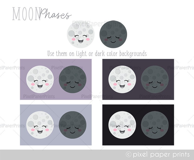 Cute Moon Phases Digital Download Moon Clip Art Moon - Etsy UK