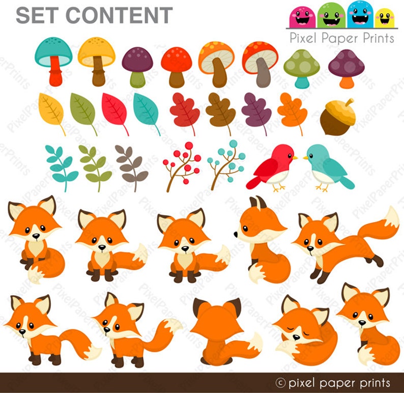 Fox Clipart FRIENDLY FOX Clip Art and Digital Paper Set - Etsy UK