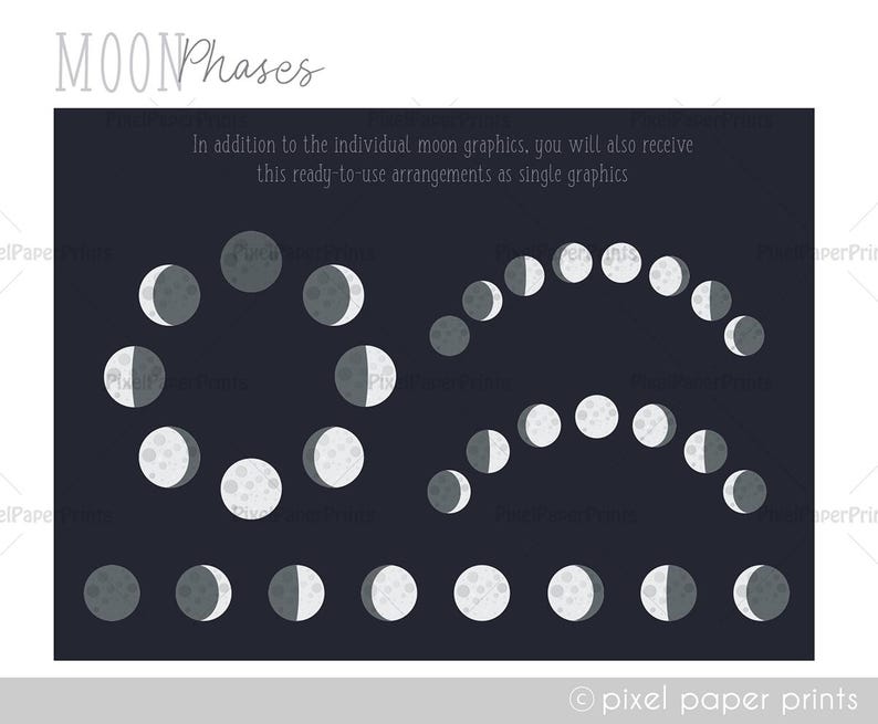 Moon Phases Clipart - Digital Download - Cute Moon Clipart - Moon Cycle ...