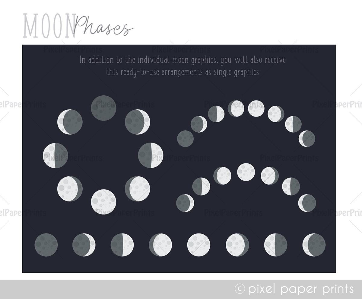Moon Phases Clipart - Digital Download - Cute Moon Clipart - Moon Cycle ...