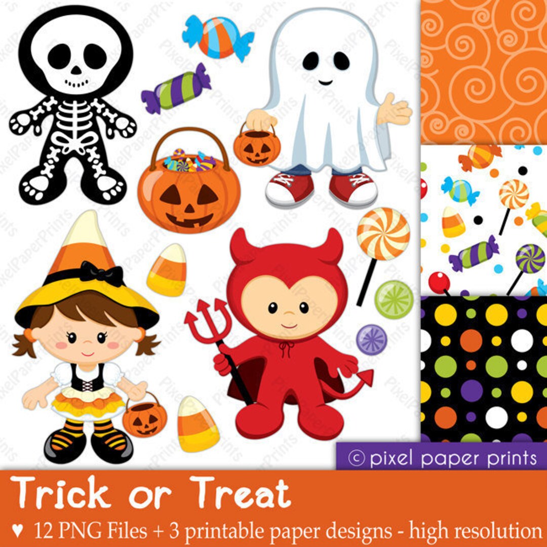 Trick or Treat - Digital Paper and Clip Art Set - Halloween - Etsy