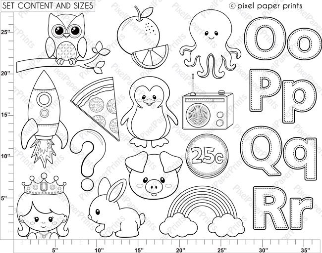 Alphabet Digital Stamps Part 5 - OPQR Clip Art - School Clipart - Etsy