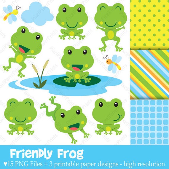 Friendly Frog - Clip Art and Digital Paper Set - Digital download by ...