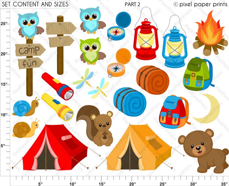Camper Boys Clip Art and Digital paper set Camping clipart | Etsy
