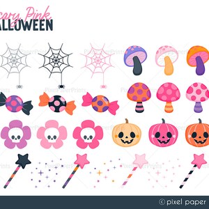 Scary Pink Halloween - Clip Art and Digital Paper Set - Cute Witch ...