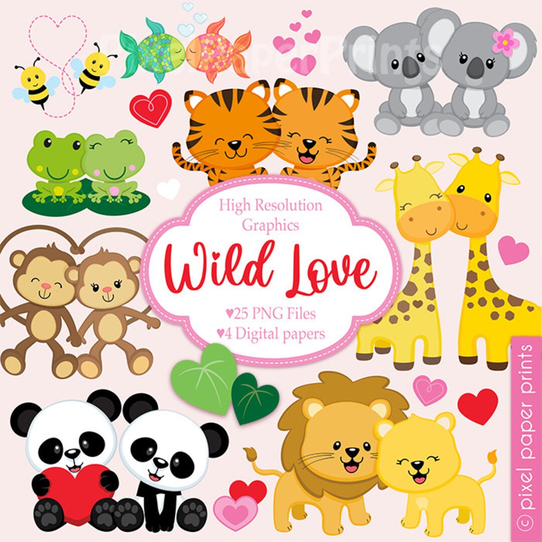 Valentine's Day Clipart Cute Animal Couples Digital Download PNG Files ...