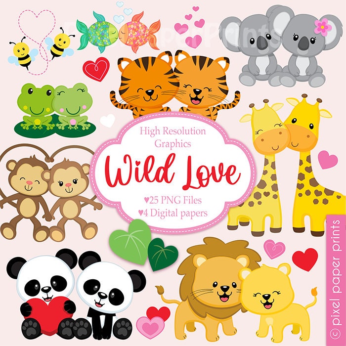 Valentine's Day Clipart - Cute Animal Couples - Digital Download - PNG ...