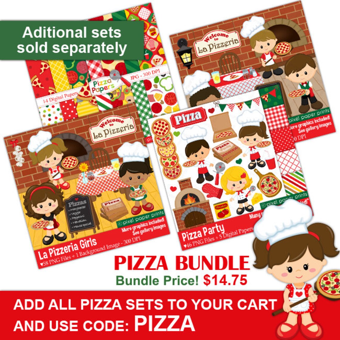 Pizza Papers- Digital Paper Set - Pizza Party - Etsy
