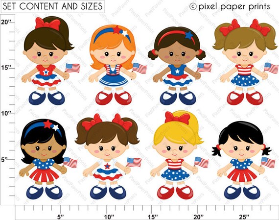 American Girls - 4th of July Clip Art — PixelPaperPrints