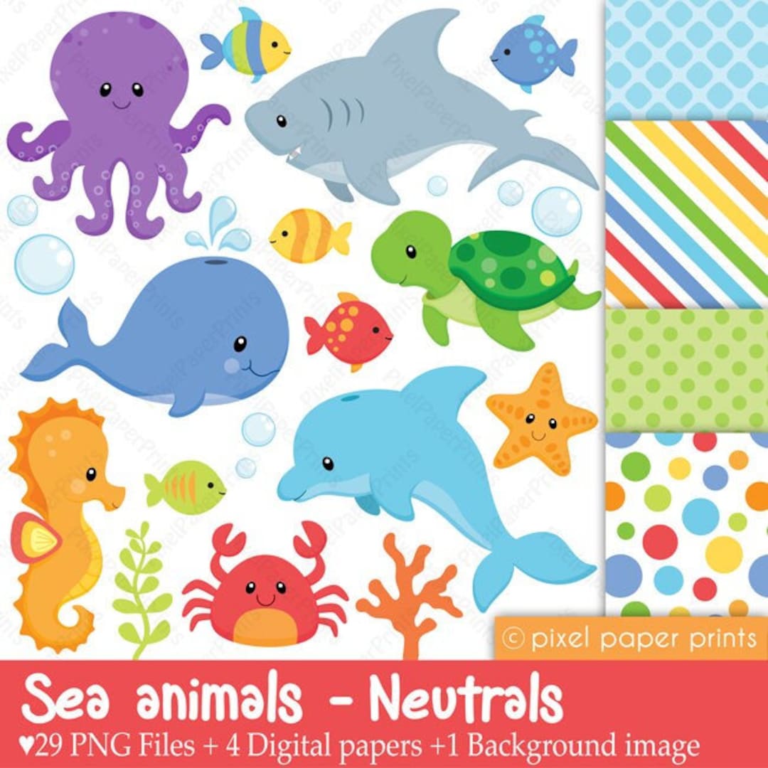 Sea Animals Clipart - Sea Animals NEUTRALS - Clip Art and Digital Paper ...
