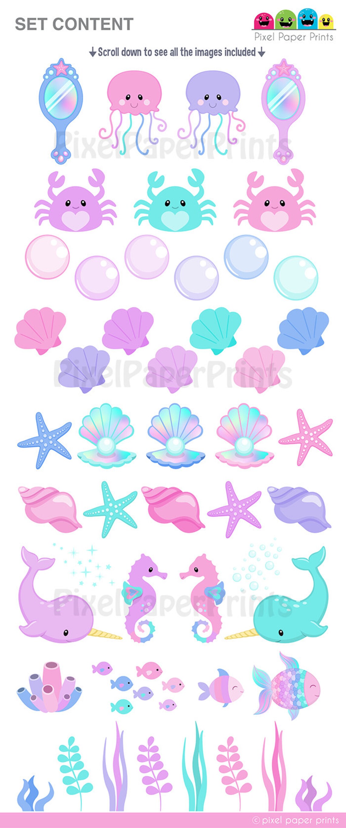 Sweet Mermaids Clip Art Mermaid Clipart Medium and Dark - Etsy