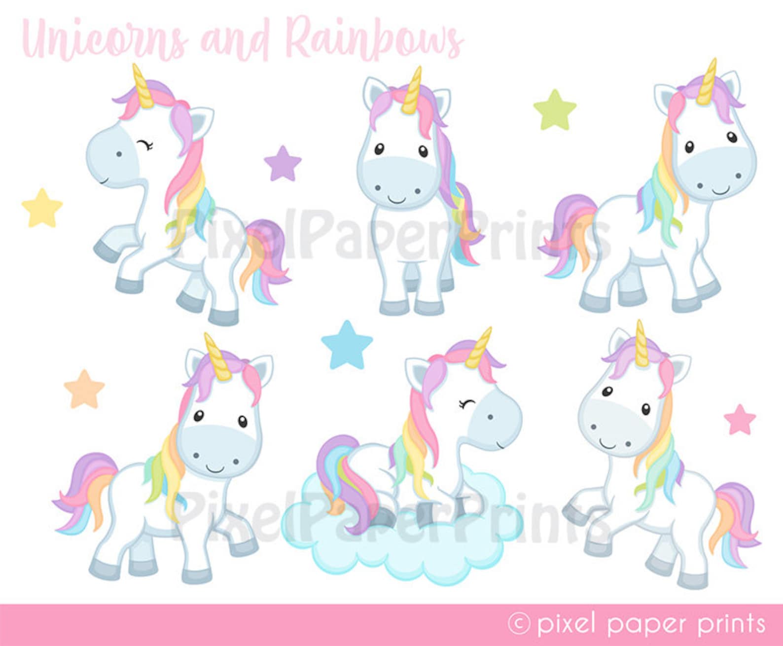 Unicorns and Rainbows Unicorn Clipart Rainbow Clip Art - Etsy