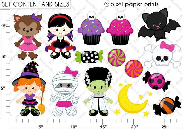 Halloween Girls Halloween Clipart Clip Art and Digital | Etsy Canada