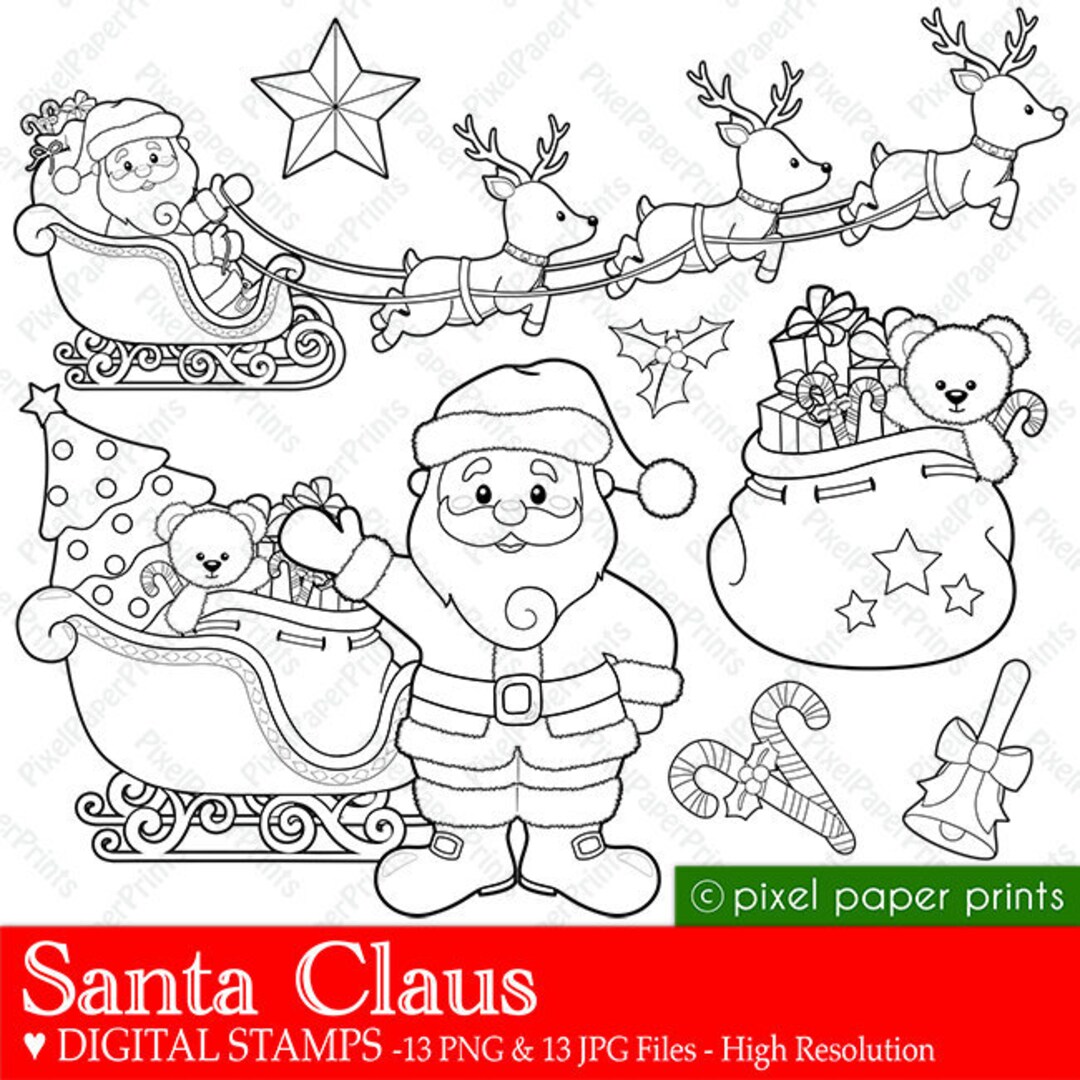 Santa Claus Digital Stamps - Christmas Clipart - Line Art - for Crafts ...