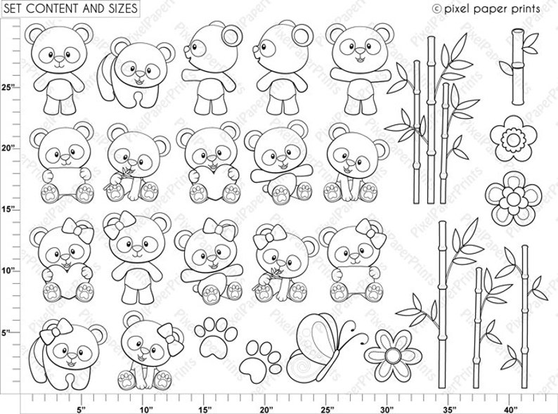 Panda Bear Digital Stamps Clipart | Etsy España