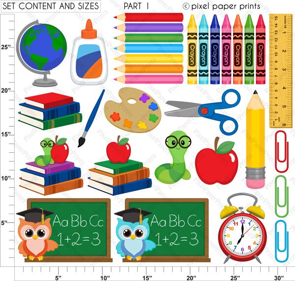 School Clipart - School Supplies - Digital Download - Digital Stickers ...