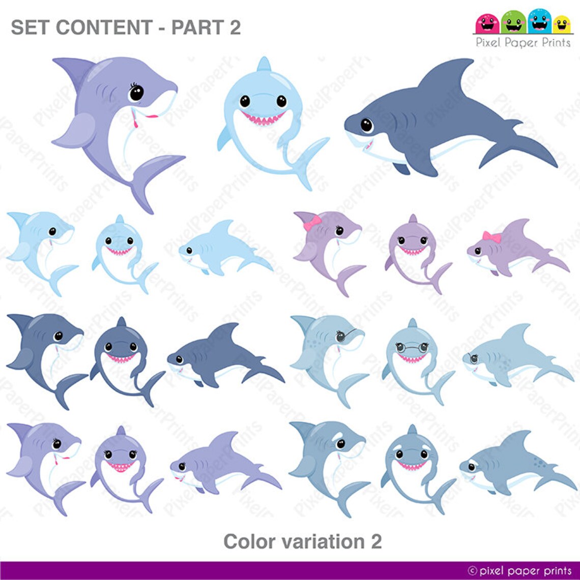Shark Family Clip Art and Backgrounds Baby Mom Dad - Etsy UK