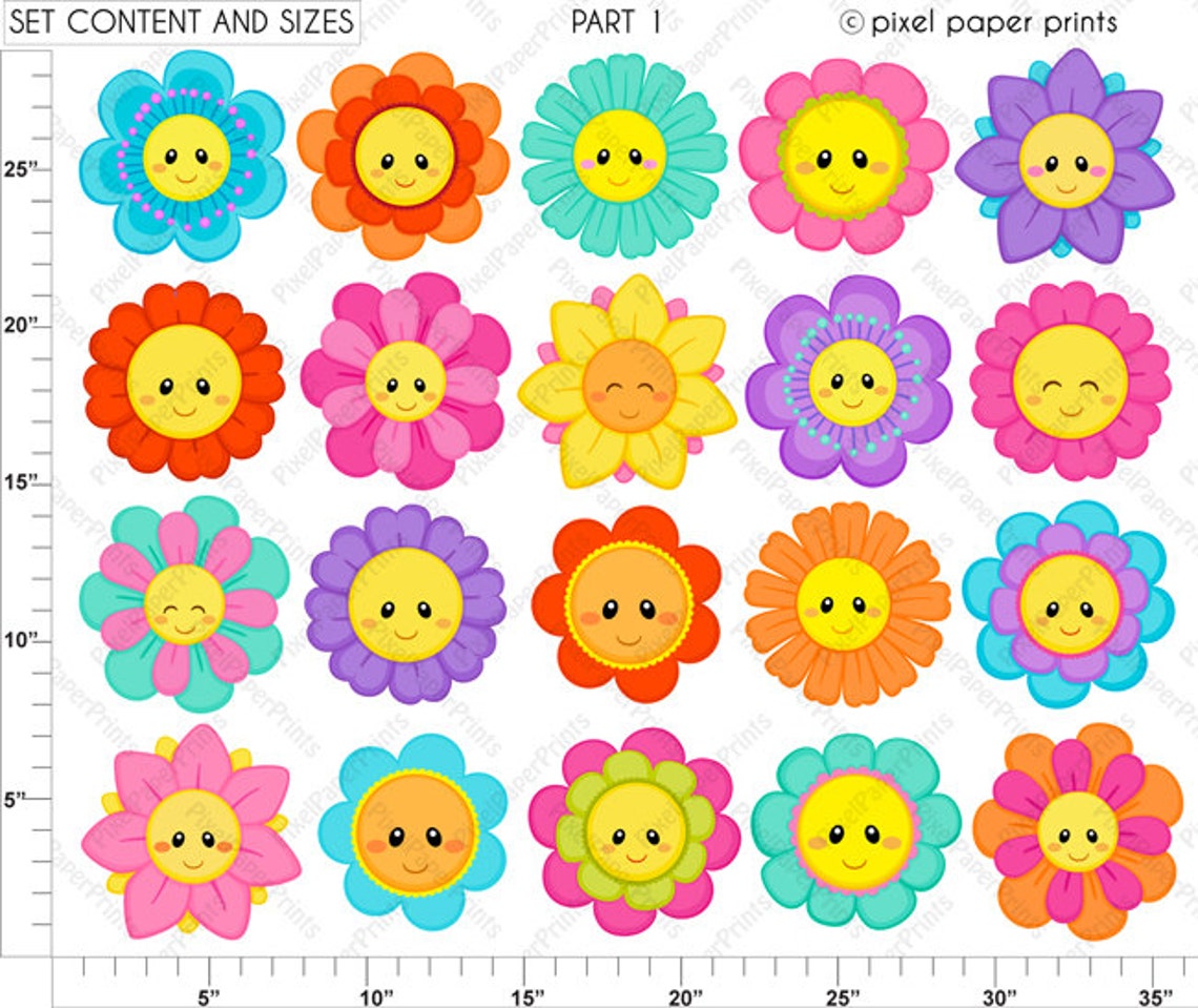 Flower Clipart - FLOWER FRIENDS - Digital Paper and Clip Art Set ...