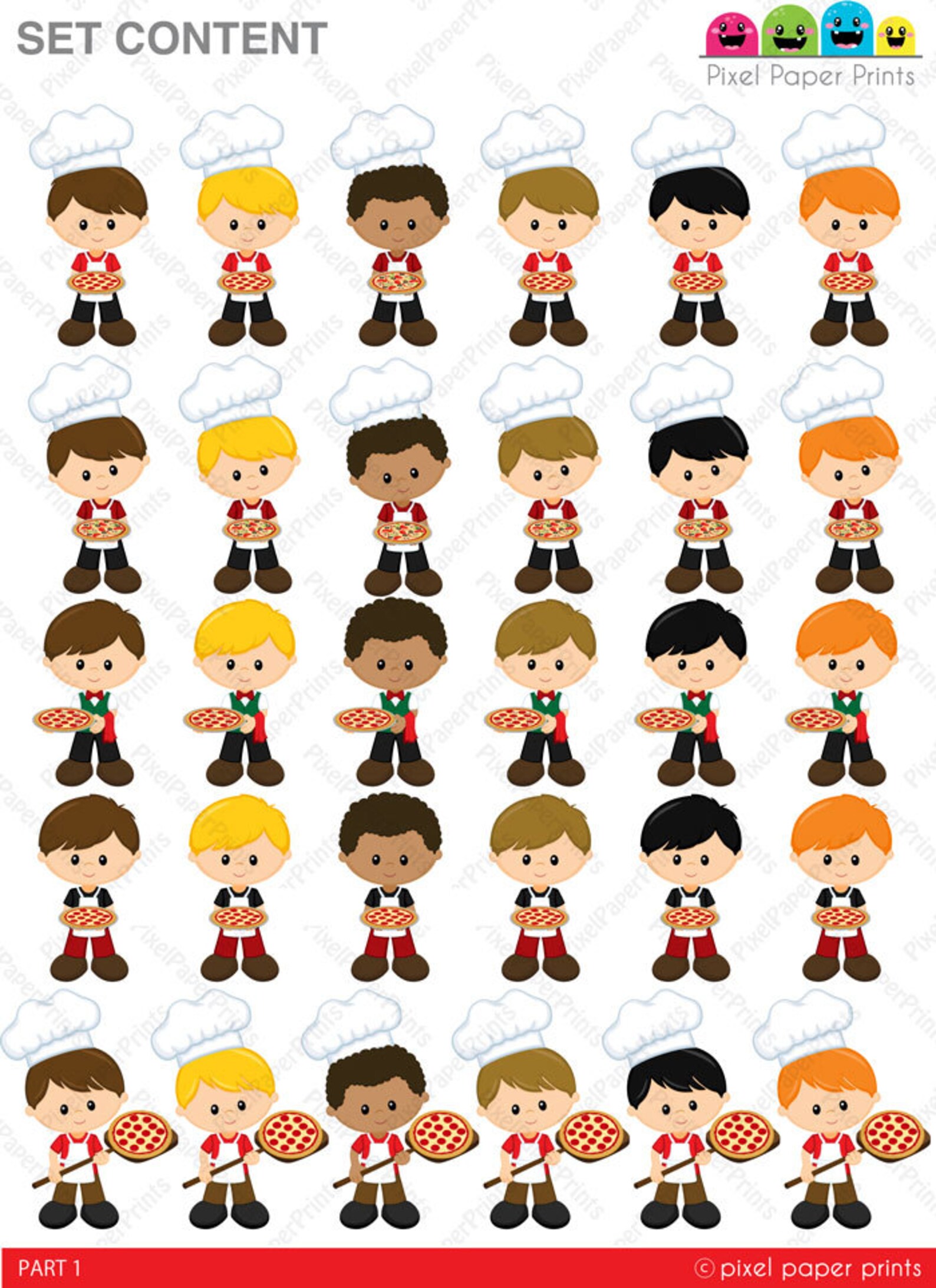 La Pizzeria Boys Clip Art and Digital Paper Set Pizza - Etsy