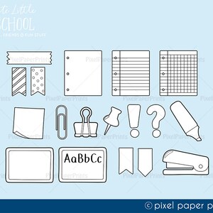 School Supplies Digital Stamps - Cute Little School - Clip Art - Line ...