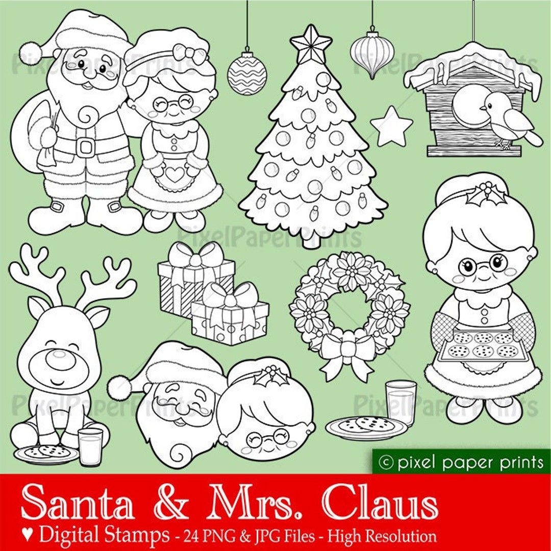Santa and Mrs. Claus Digital Stamps - Christmas Clipart - Line Art ...