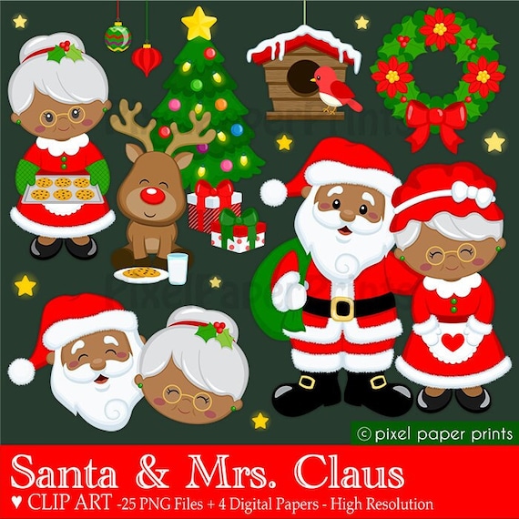 Santa and Mrs. Claus - Christmas clipart - Black Santa Claus - Clip art ...