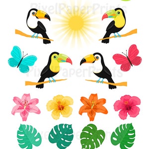 Tropical PNG - Summer Clip Art - Flamingo, Toucan, Tropical Leaves ...