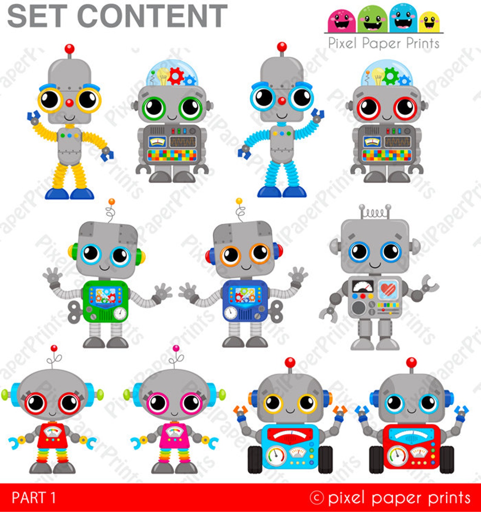 Robot Clipart RETRO ROBOTS Clip Art and Digital Paper Set - Etsy UK